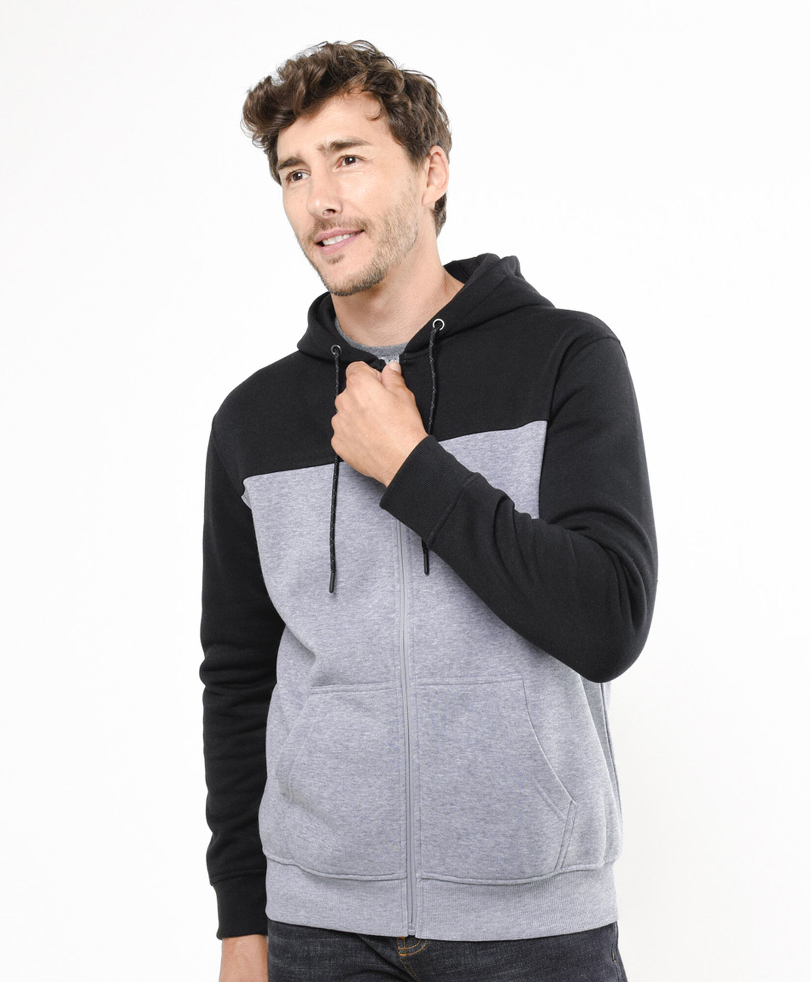 Polerón Hombre Gris Y Negro - Outfitix